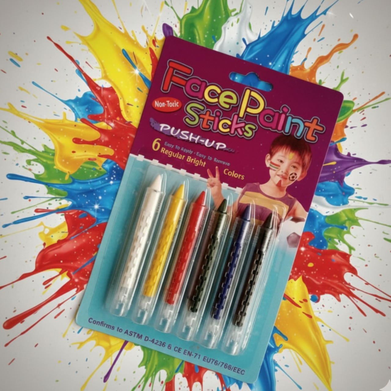 Face Paint Sticks Set of 6 – Bright Non-Toxic Colors, Easy-to-Apply ...